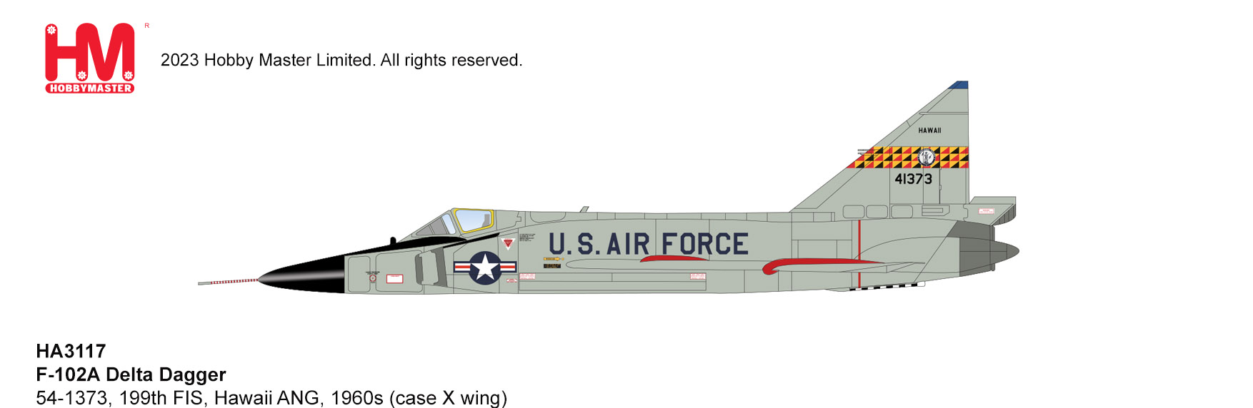 F-102A Delta Dagger 54-1373, 199th FIS, Hawaii ANG, 1960s (case X wing)