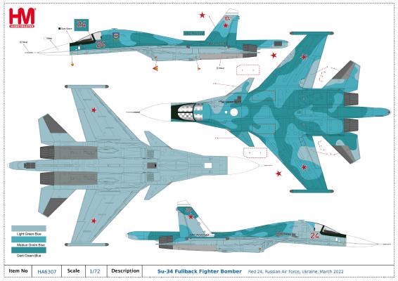 Su-34 Fullback Fighter Bomber Red 24, Russian Air Force, Ukraine, March ...