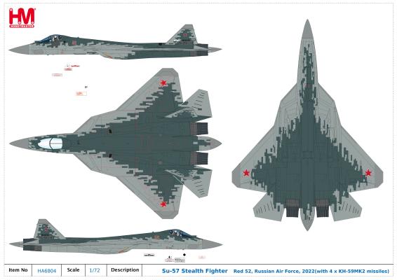 Su-57 Stealth Fighter Red 52, Russian Air Force, 2022 (with 4 x KH ...