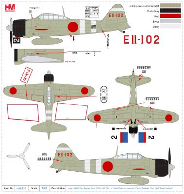 Japan A6M2 ZeroType 21 EII-102, PO 1st Class Testsuzo Iwamoto, Carrier ...