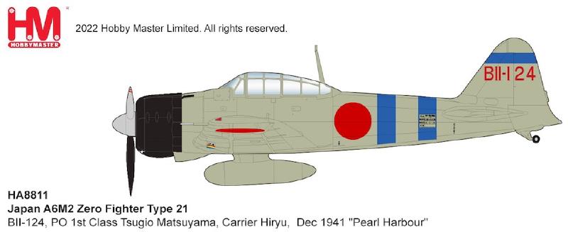 Japan A6M2 ZeroType 21 BII-124, PO 1st Class Tsugio Matsuyama, Carrier Hiryu, Dec 1941 "Pearl ...